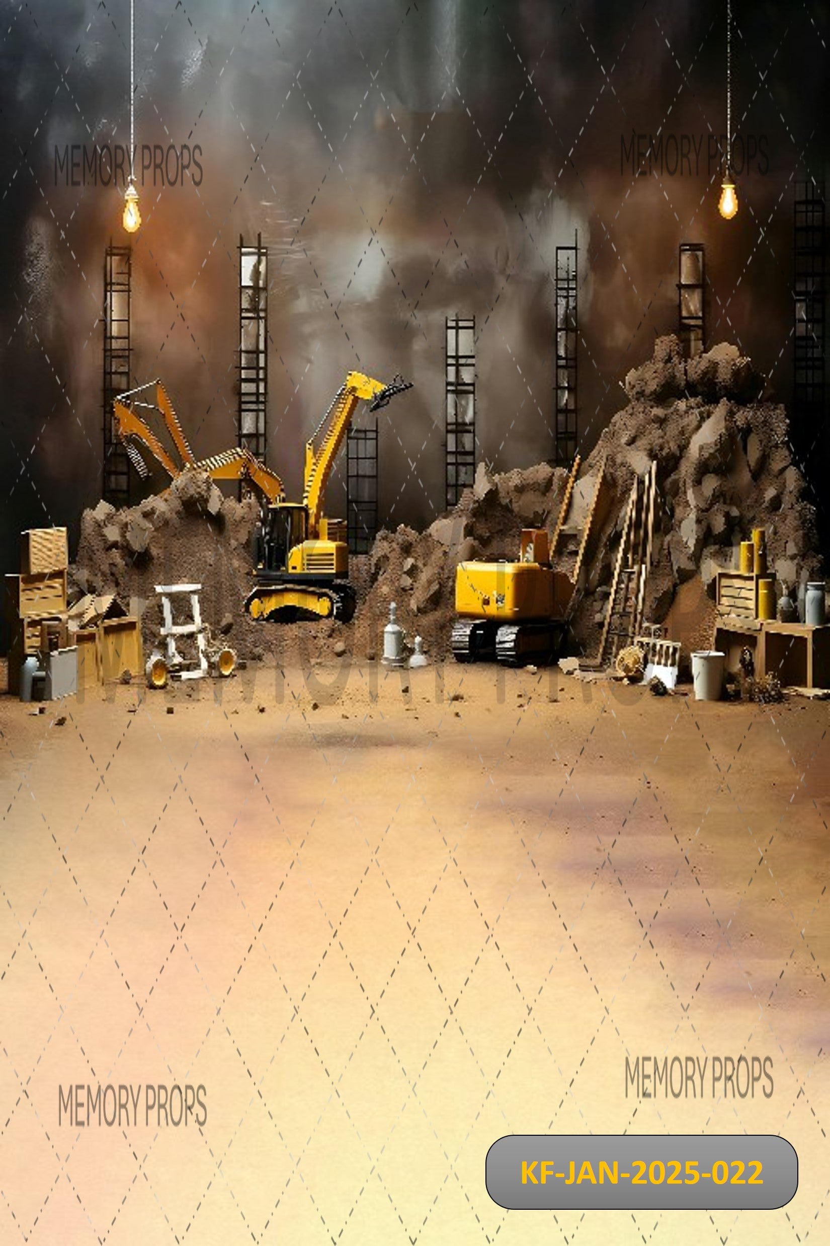 Under Construction Zone Kids With Floor Backdrop