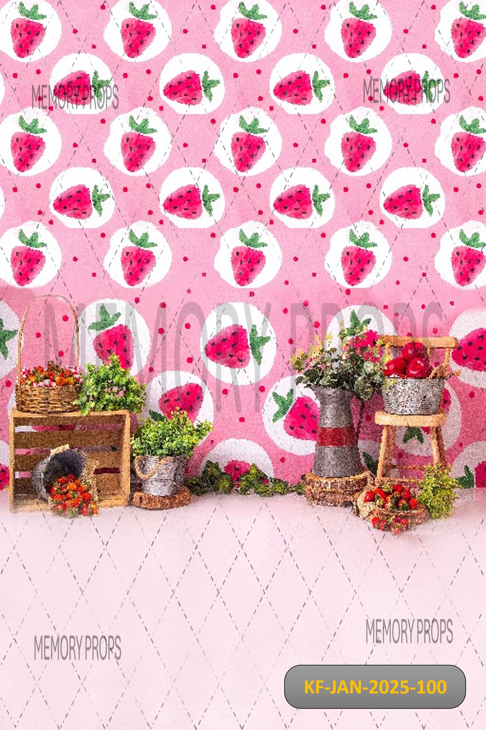 Hello Strawberries Kids With Floor Backdrop
