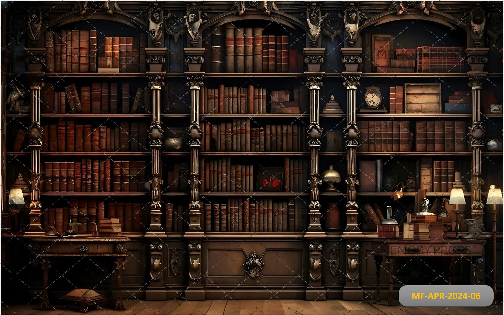 Ancient Gothic Library Printed Backdrop