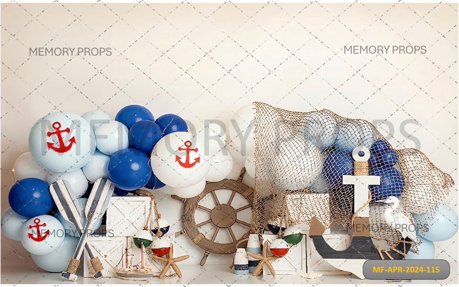 Boat With Steering Wheel And Ship Printed Backdrop