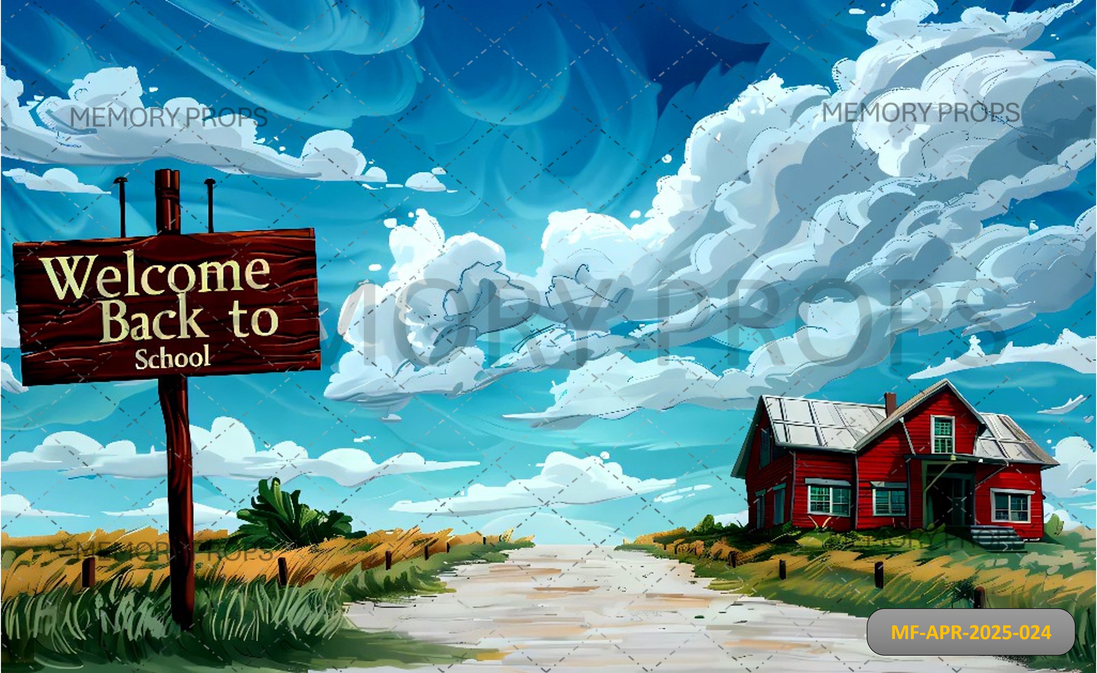 Back to School Sky Cloud Rural Printed Backdrop