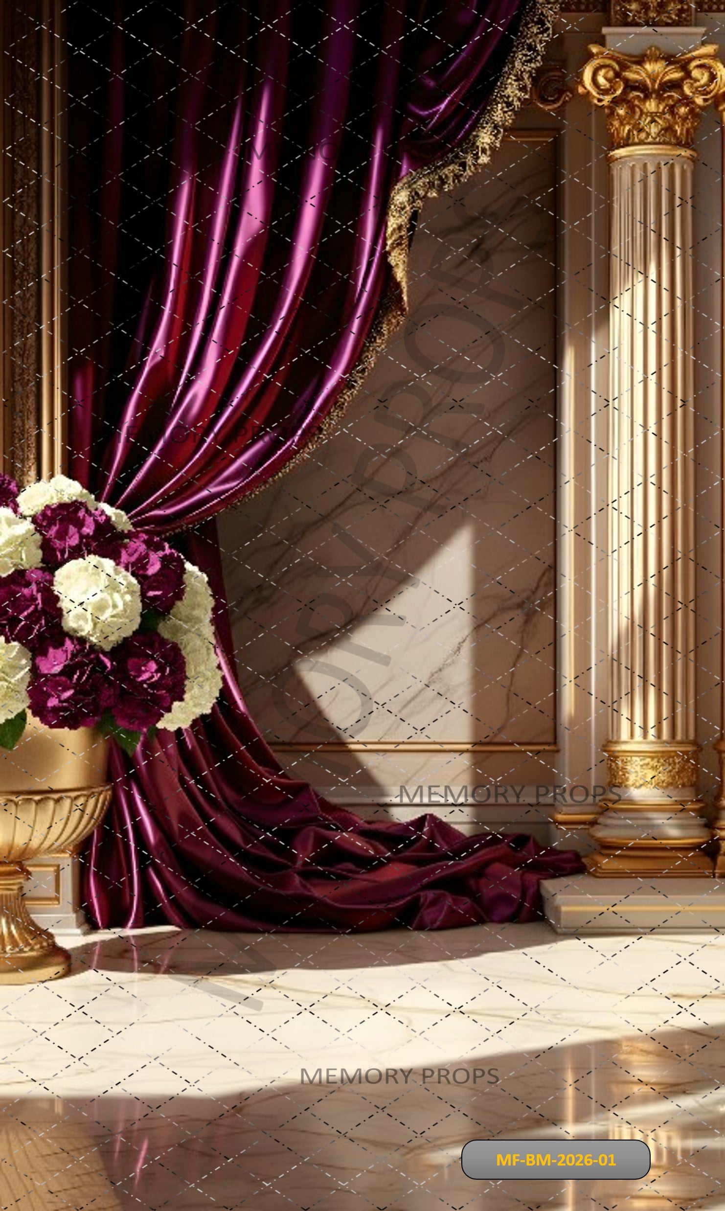 Regal Deep Purple Satin Drape Printed Backdrop