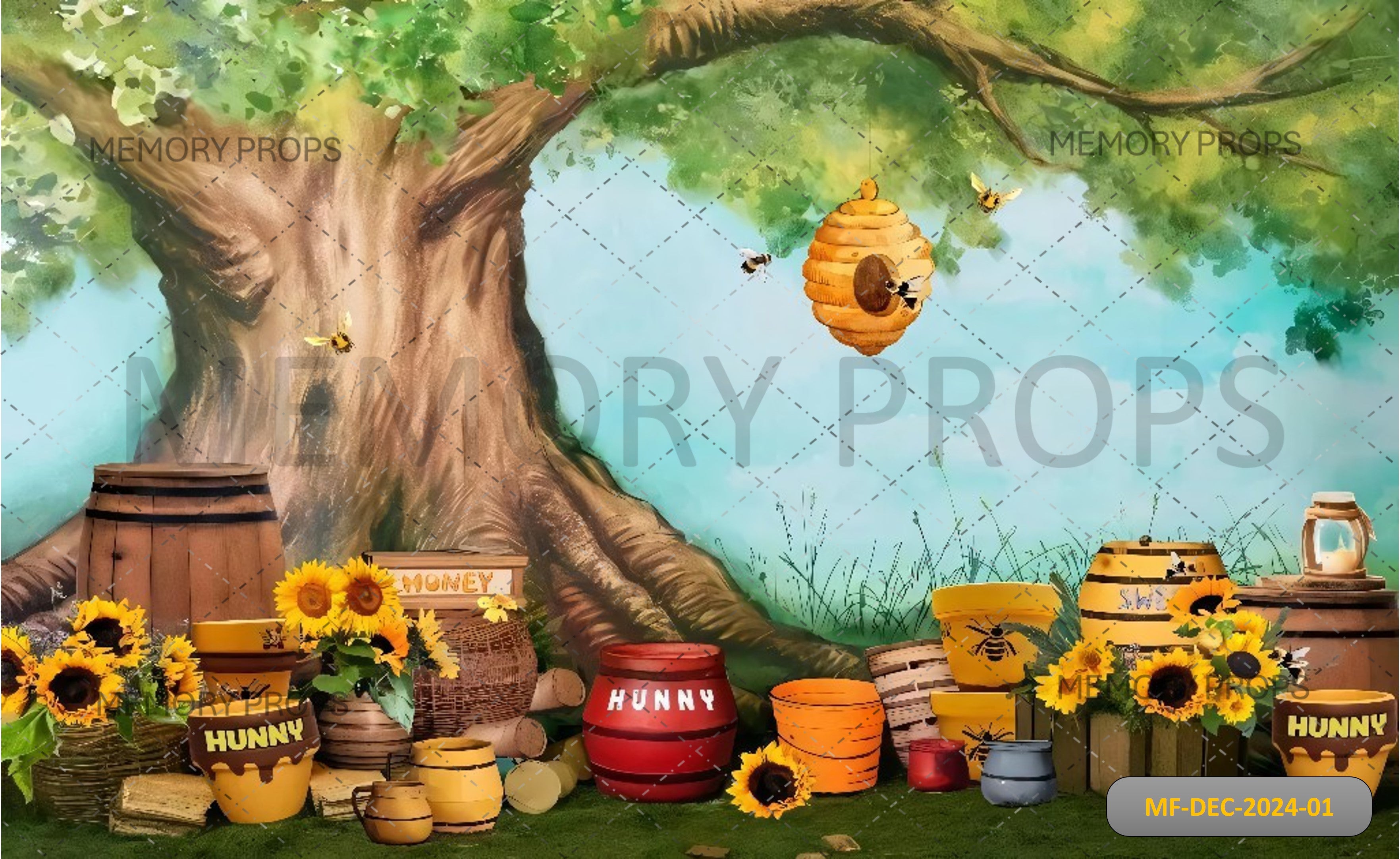 Bees And Honey Printed Backdrop
