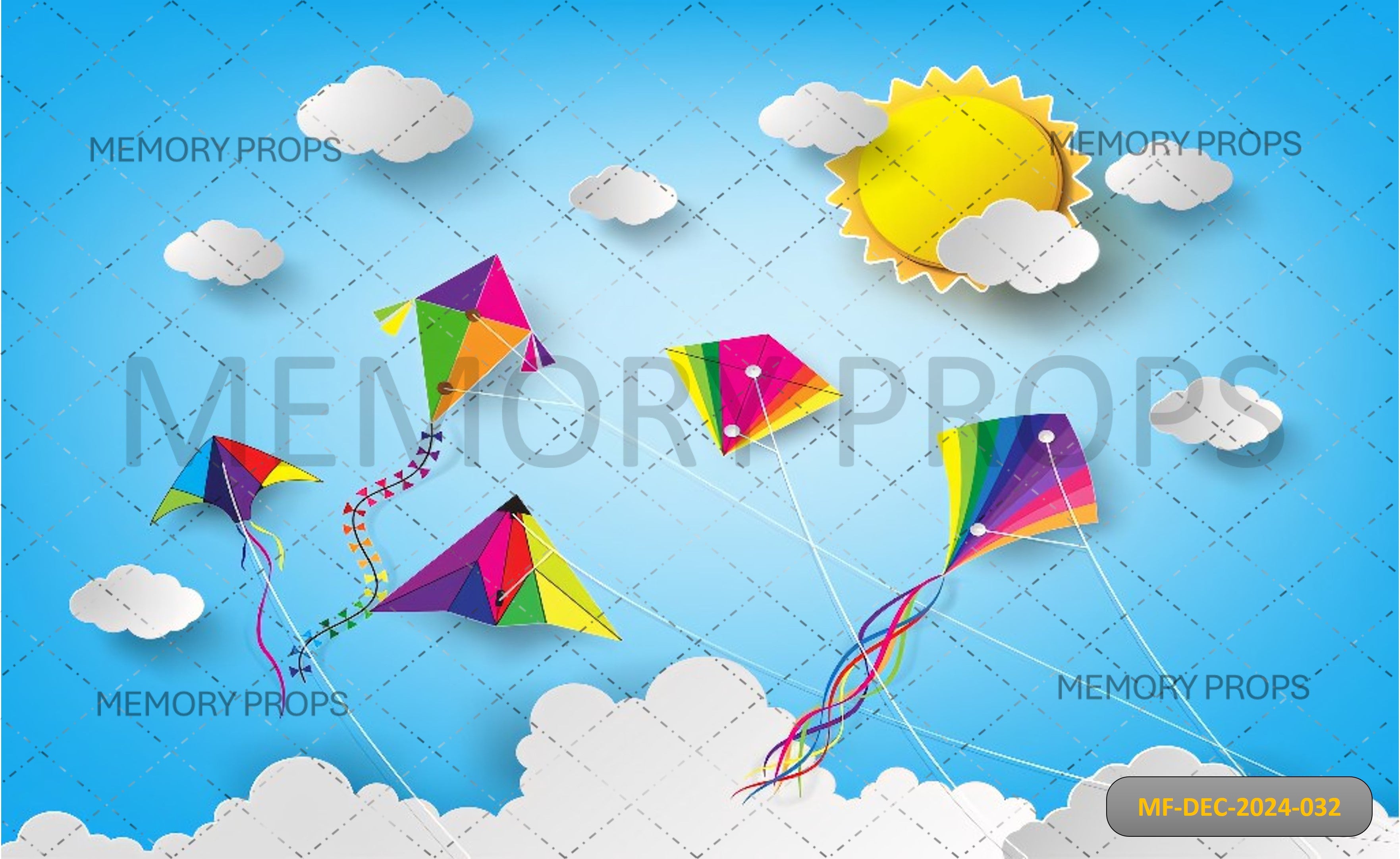 Colourful Kite Flying Printed Backdrop