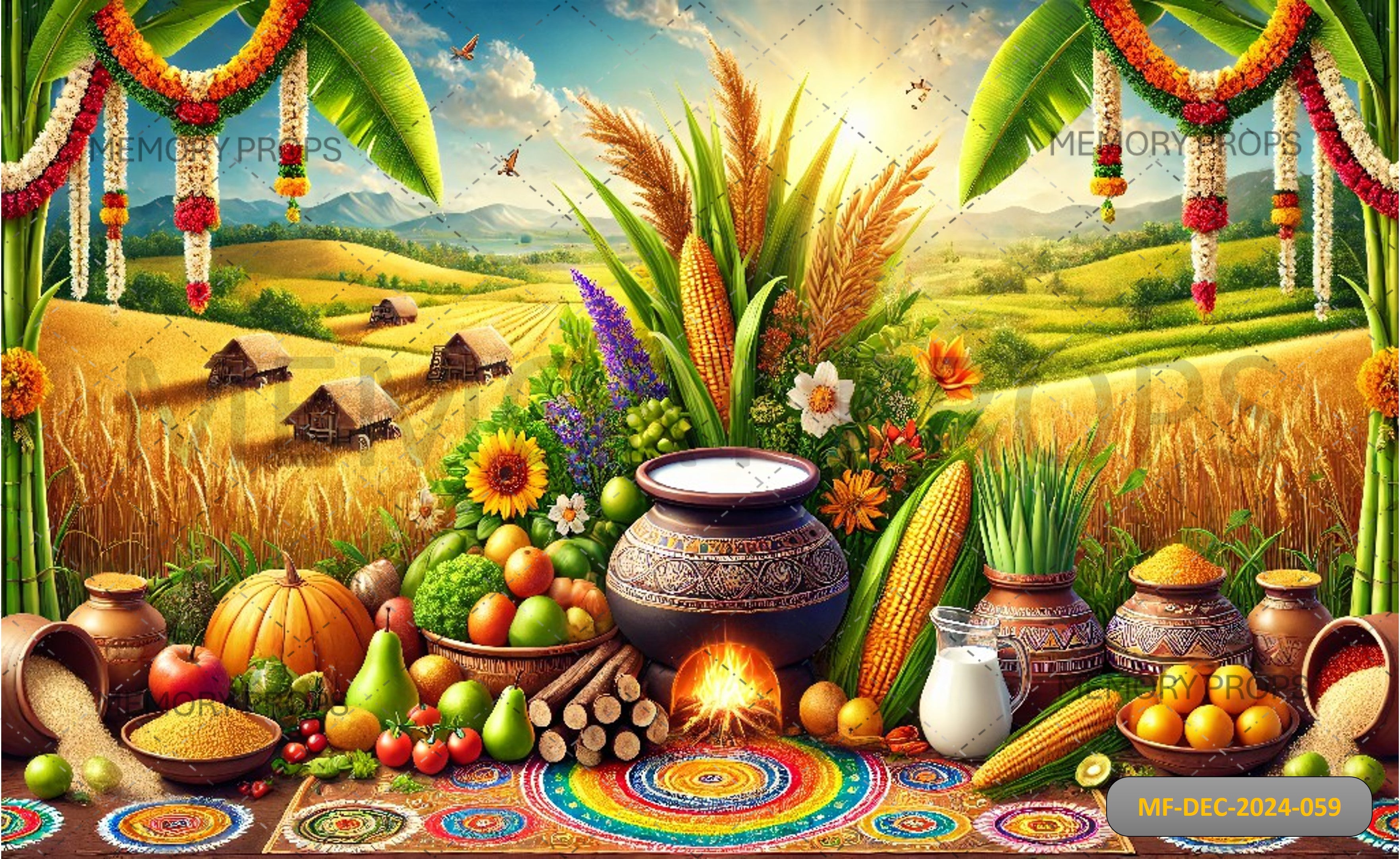 Sunshine And Sweet Pongal Printed Backdrop