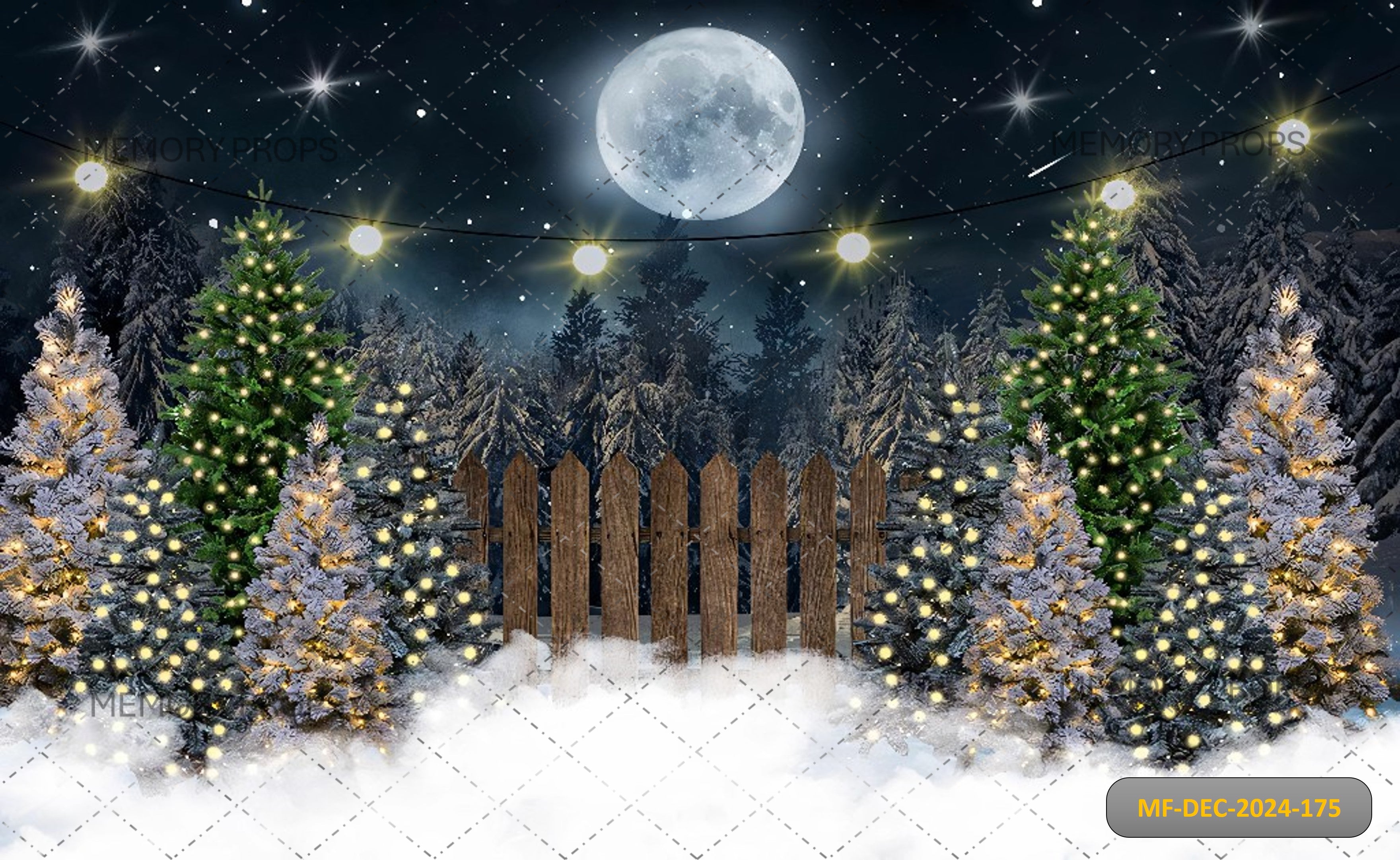 Christmas Tree Night Moon Printed Backdrop