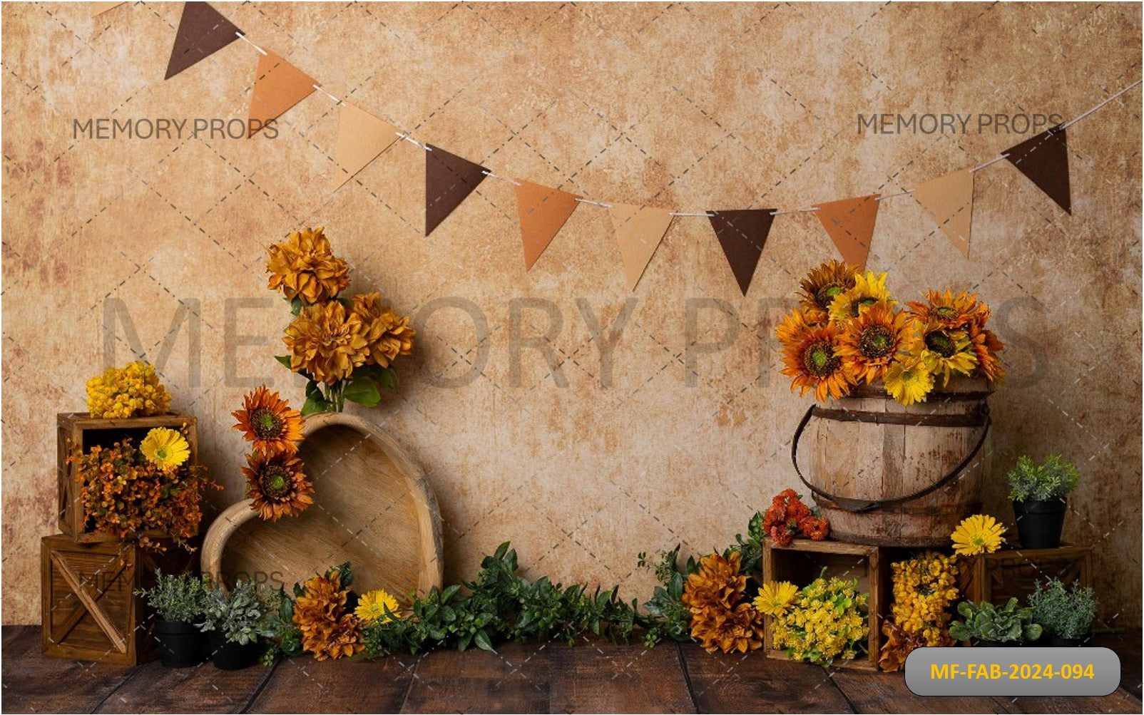 Wooden Sunflower Scene Printed Backdrop