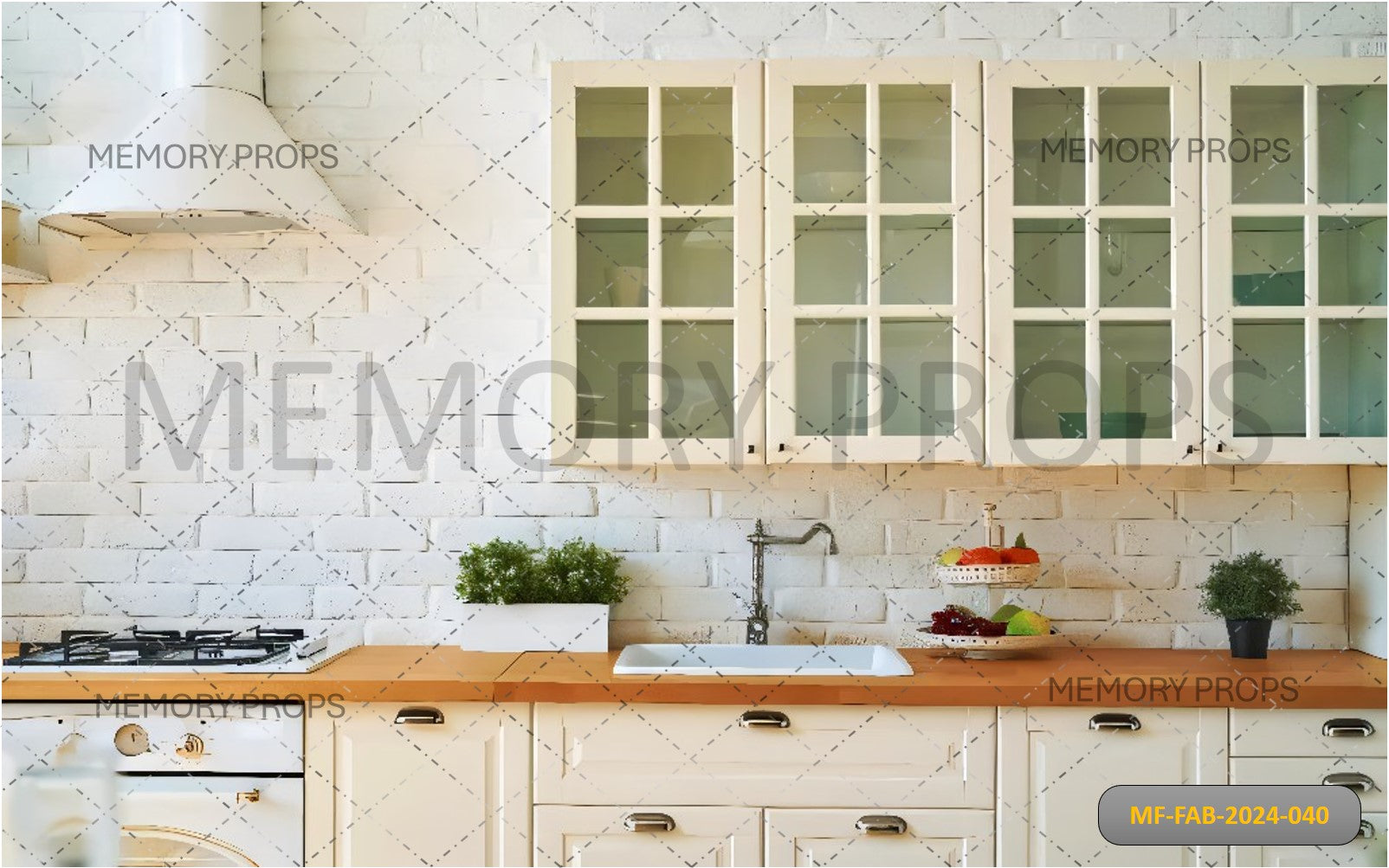 Kitchen Interior With Utensils Printed Backdrop