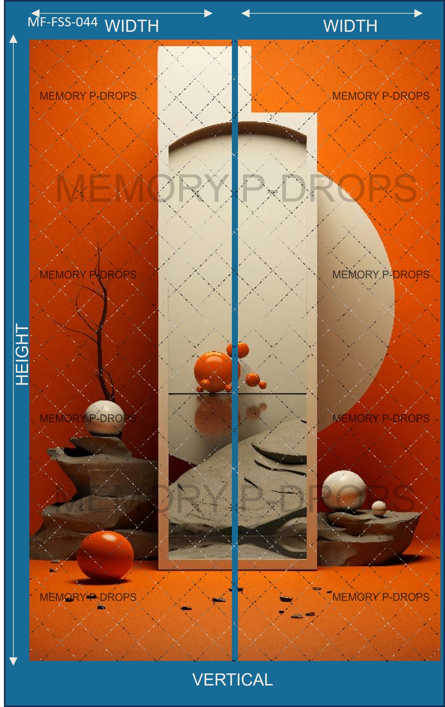 Mirror with a Reflection of a Vase and Oranges Vertical Joint Backdrop