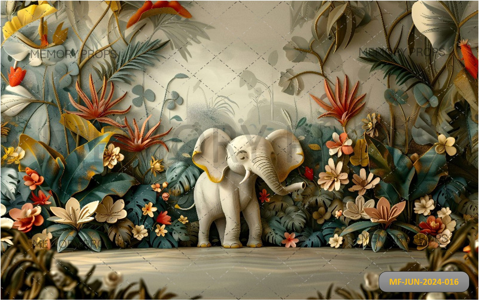 Jungle Scene with Elephants Generative Printed Backdrops