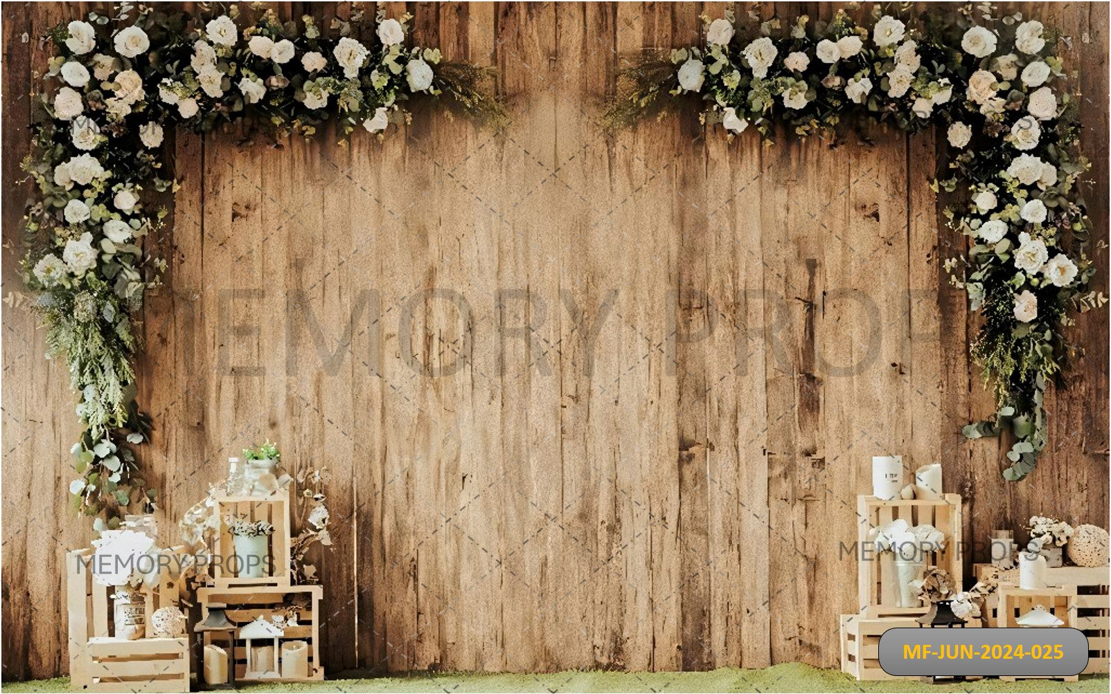 Rustic Wooden Board Flower Wall Printed Backdrops