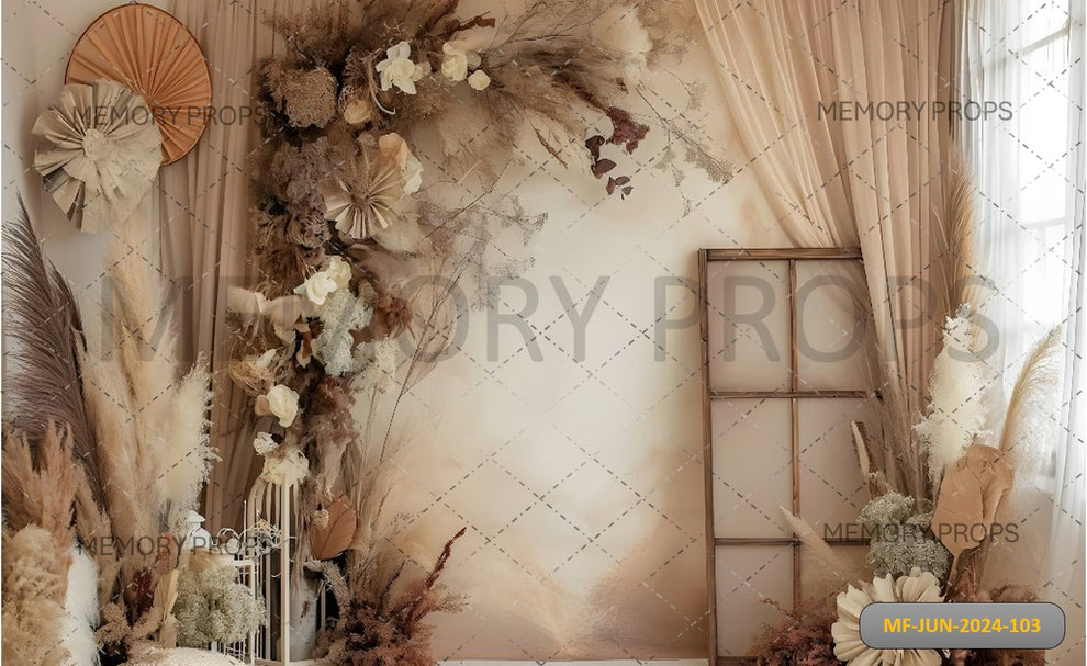 Boho Beige Floral Printed Backdrops – MEMORY P-DROPS