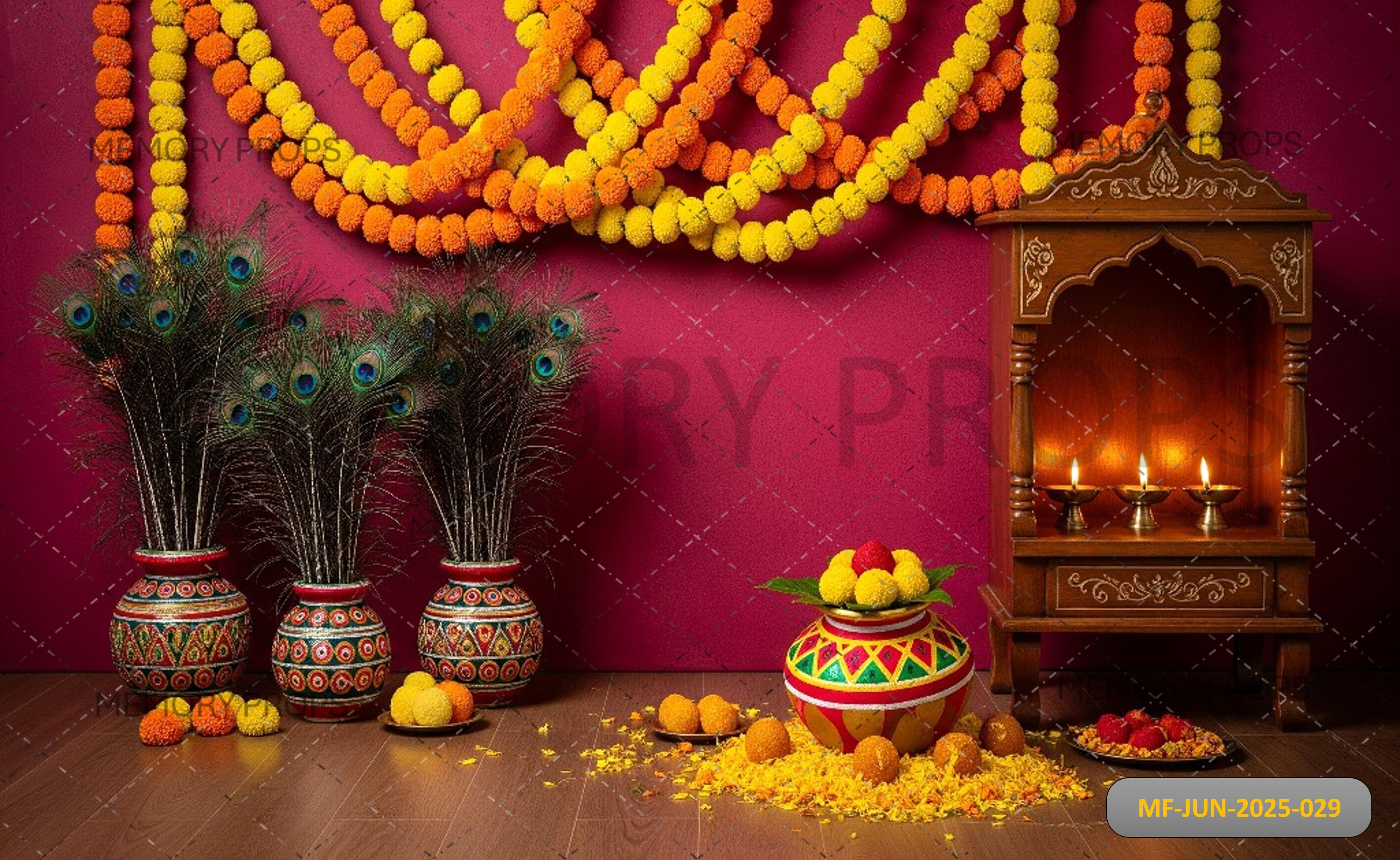 Royal Courtyard Of Krishna Printed Backdrop