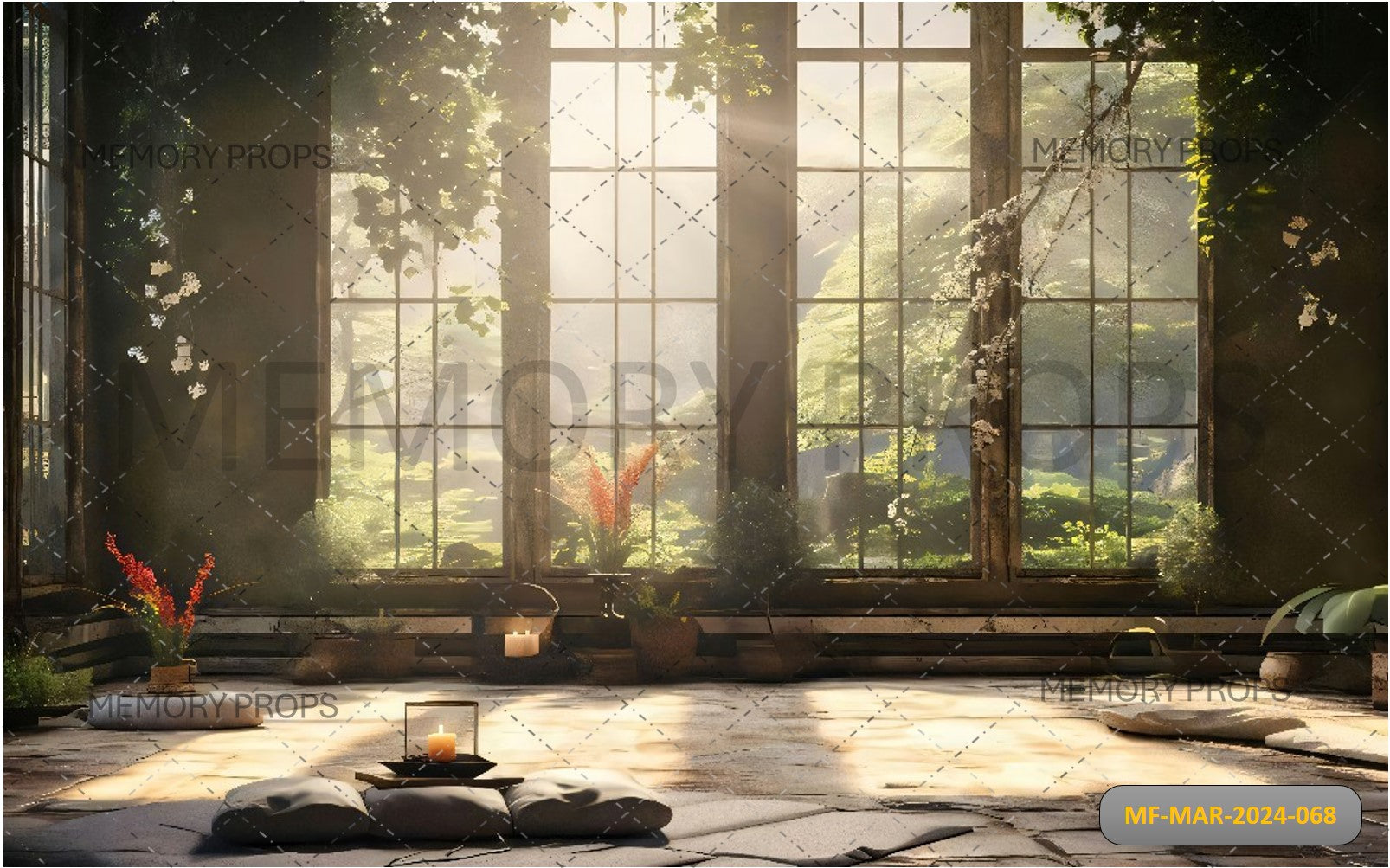 Room With A Window And Plants Printed Backdrop