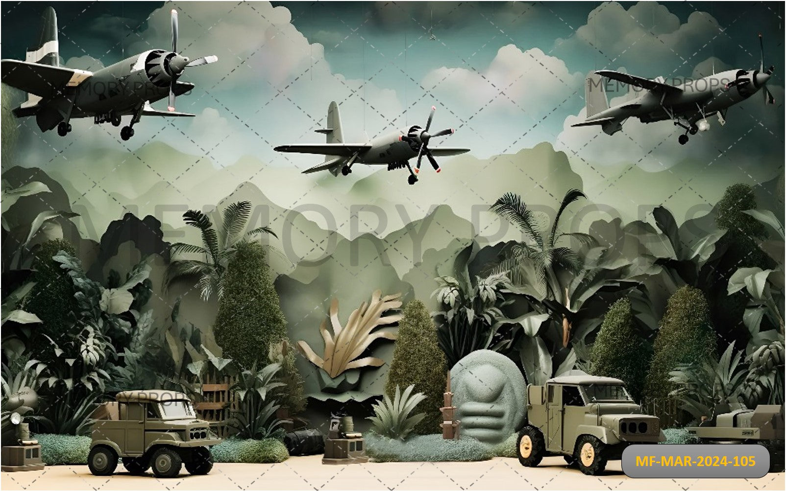 Jungle With Army Team Printed Backdrop
