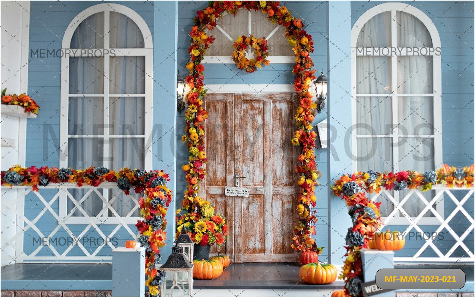 Rustic Autumn Porch Printed Backdrop