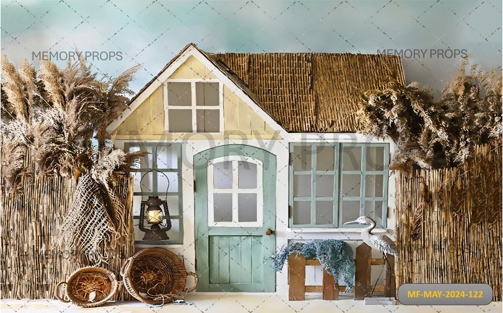 Boho With Wooden House Printed Backdrop