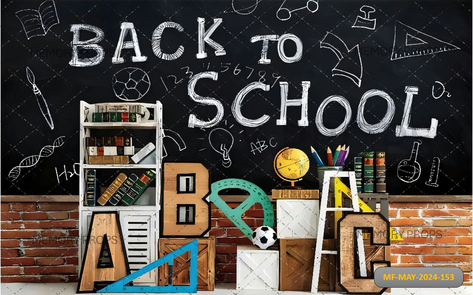 Brick Wall With School Printed Backdrop