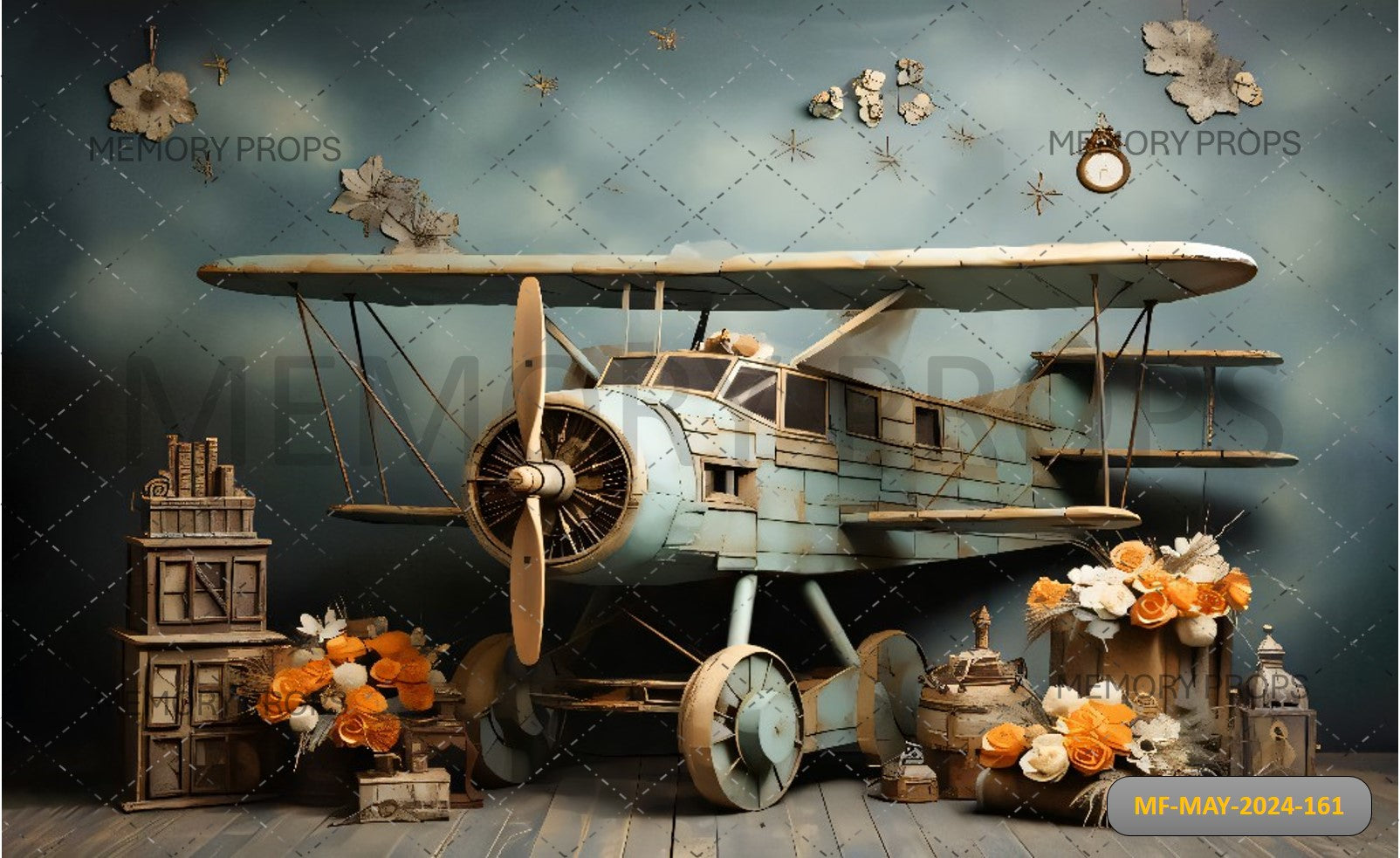 Vintage Wooden Airplane Printed Backdrop