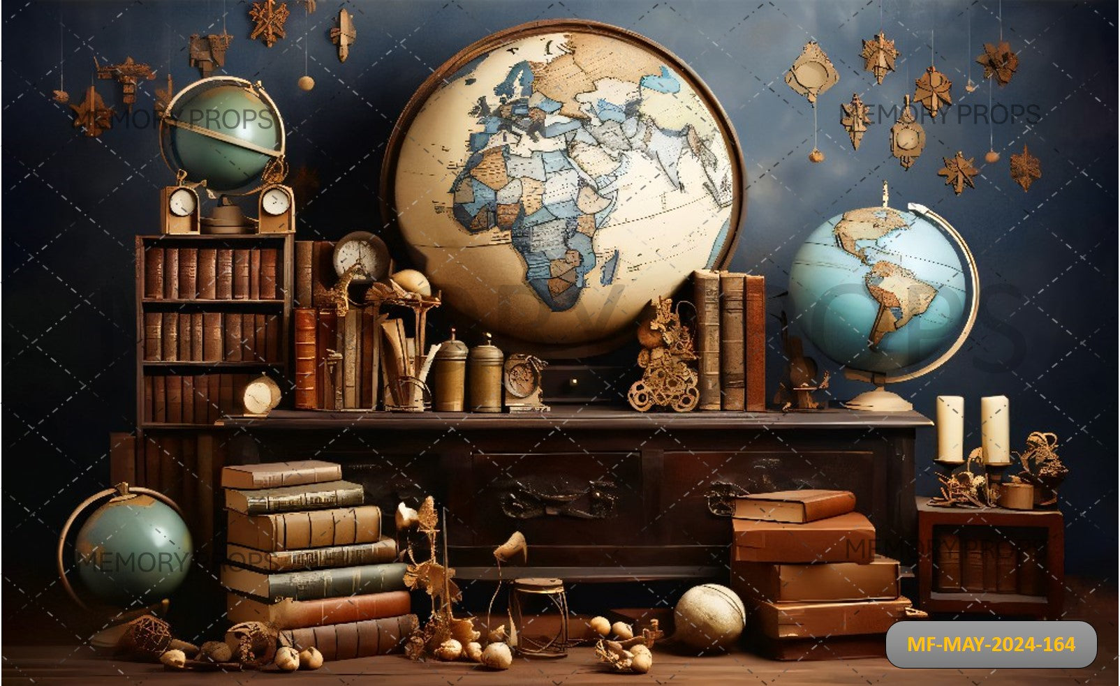 Old Study Room with Globe Books Classroom Printed Backdrop