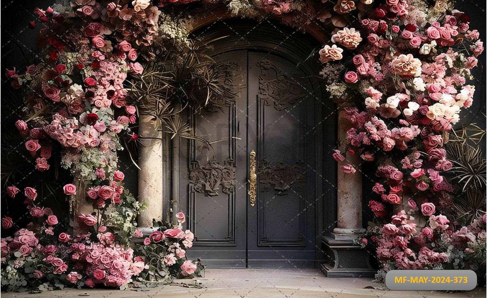 Door With A Floral Arch Printed Backdrop