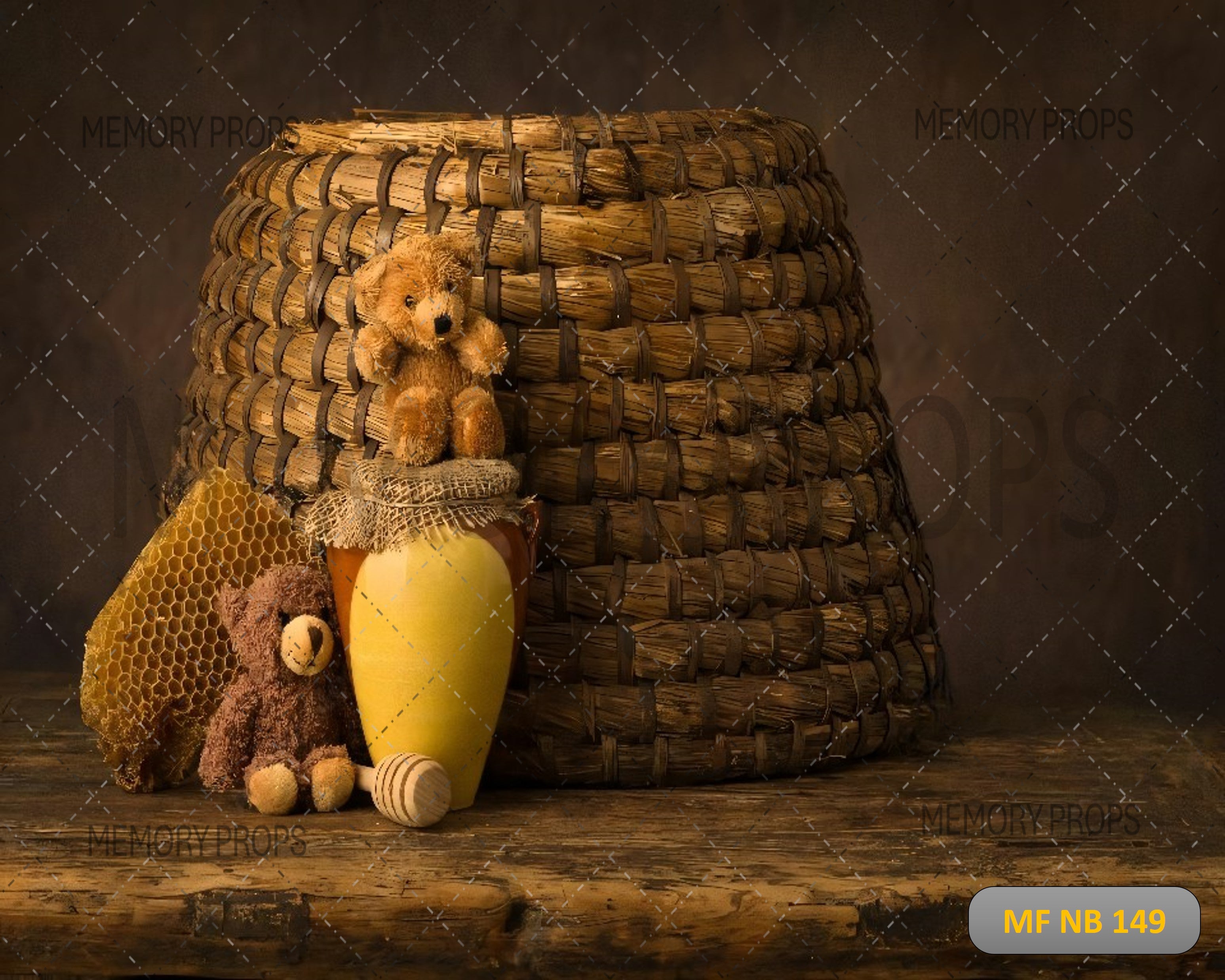 Vintage Old Beehive Basket Honey Printed Backdrop