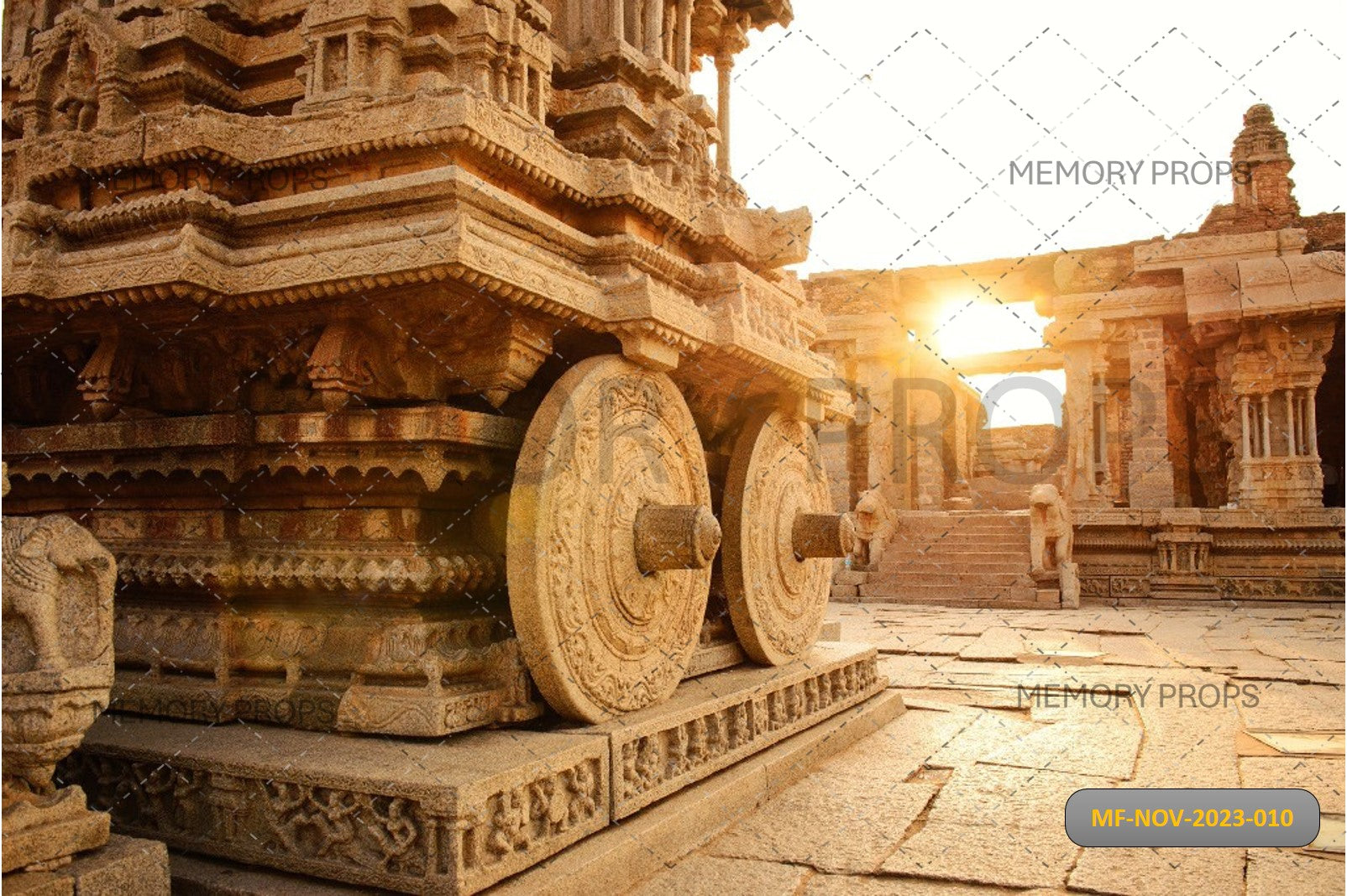 Stone Chariot In Courtyard Vittala Temple Printed Backdrop