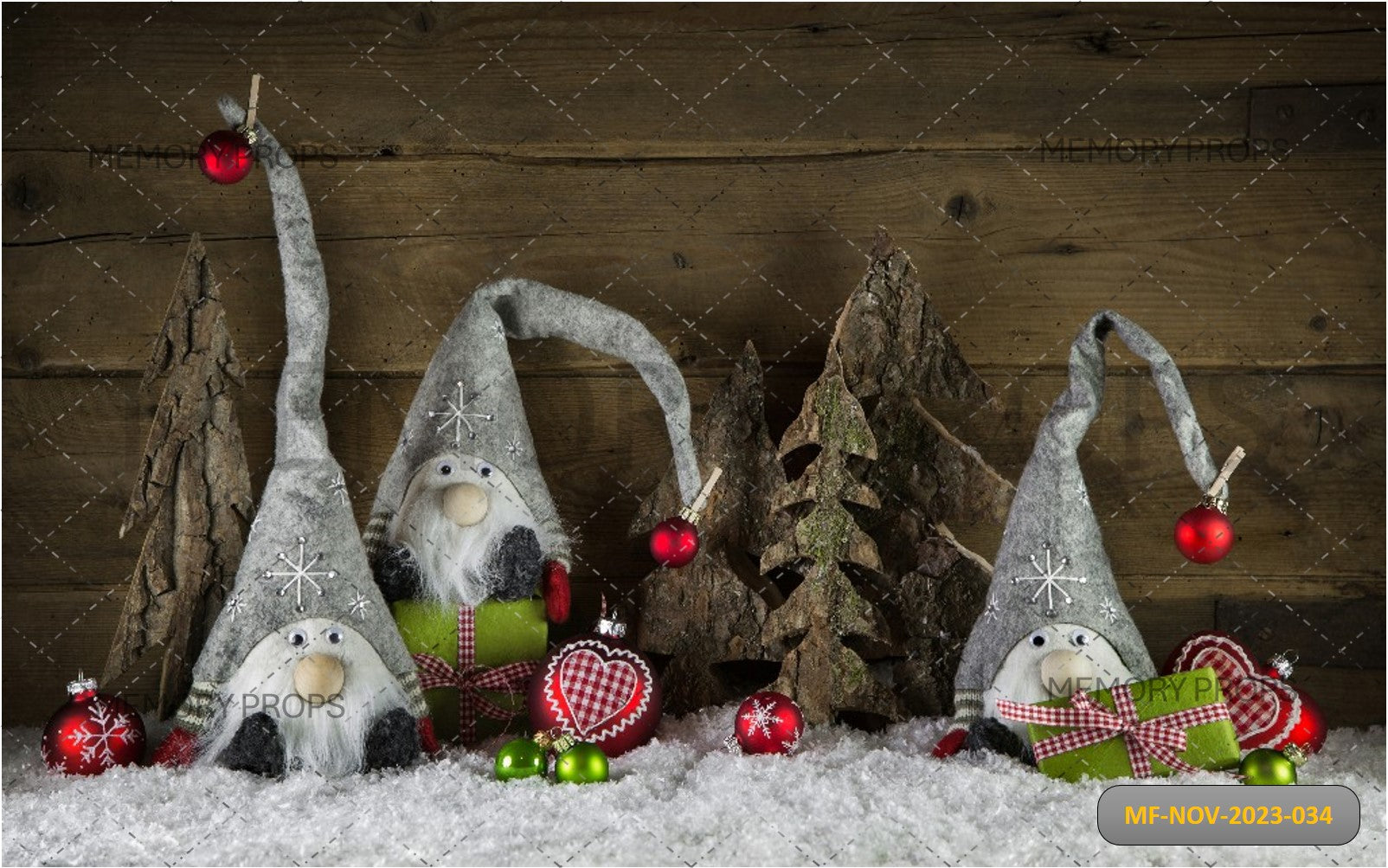 Rustic Christmas Gnomes Printed Backdrop