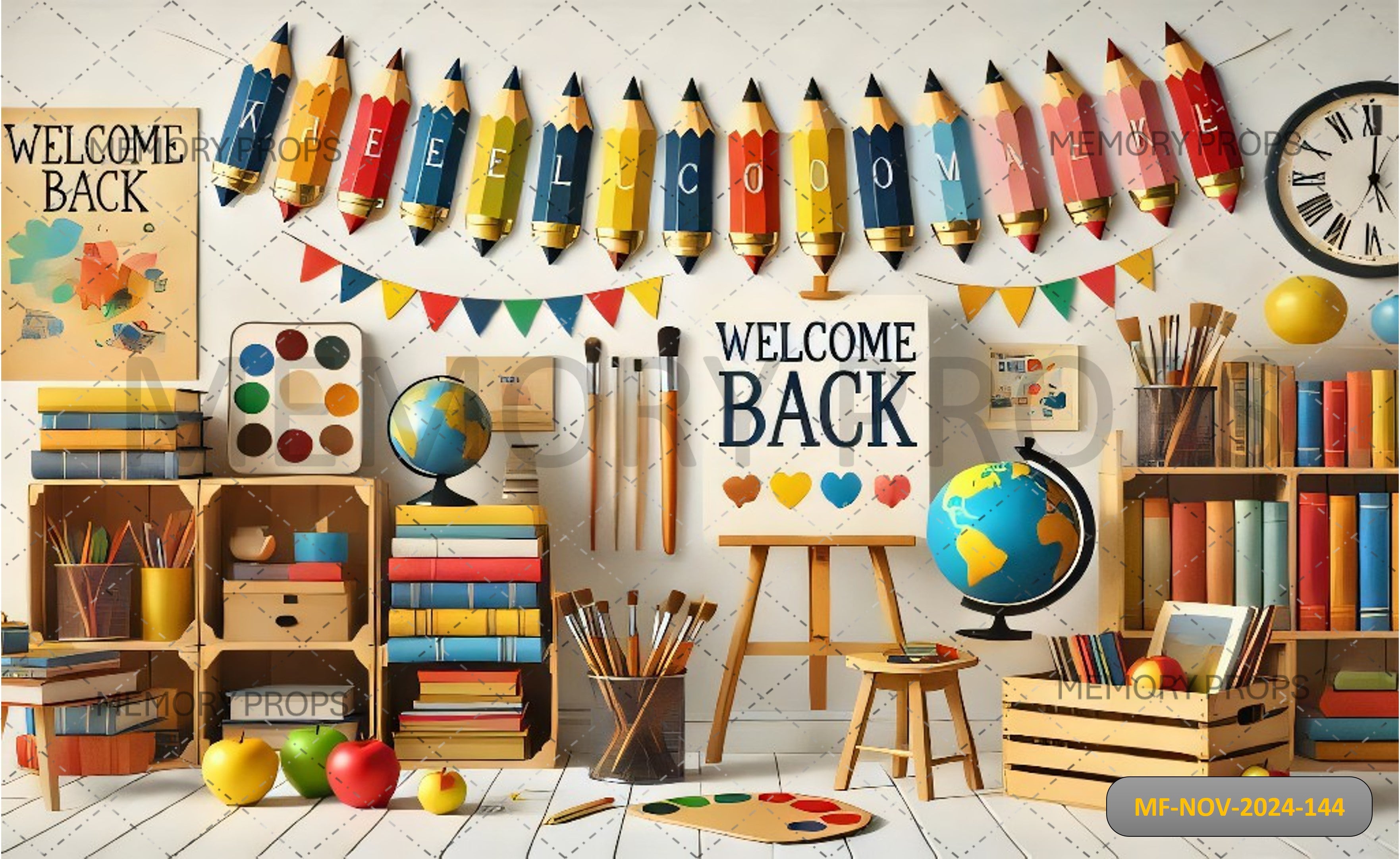 Crayon Brush Welcome Printed Backdrop