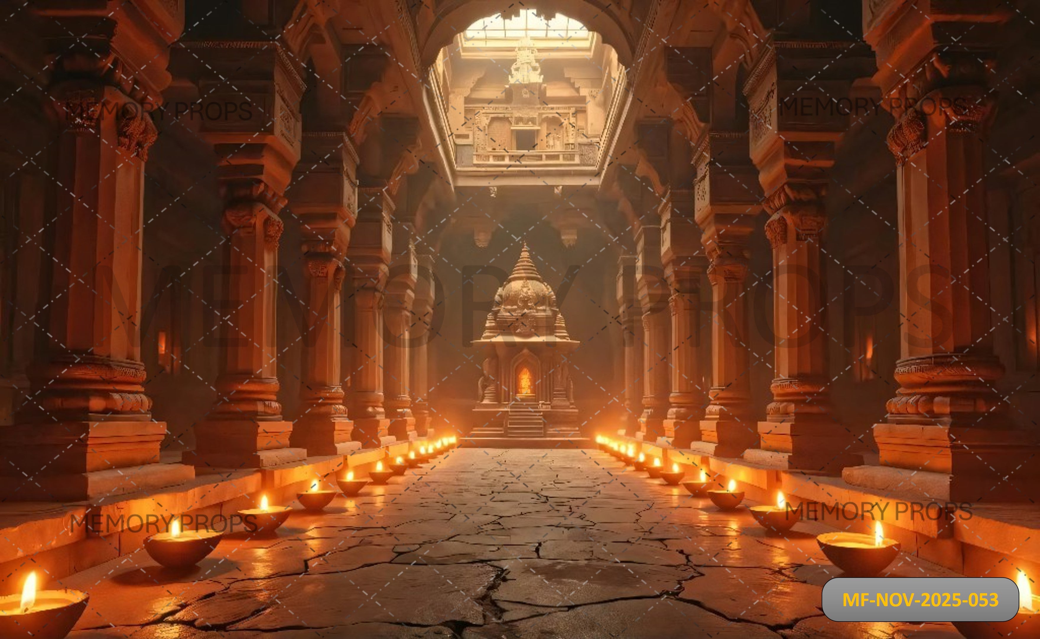 Mandir Temple Interior Diya Path Printed Backdrop