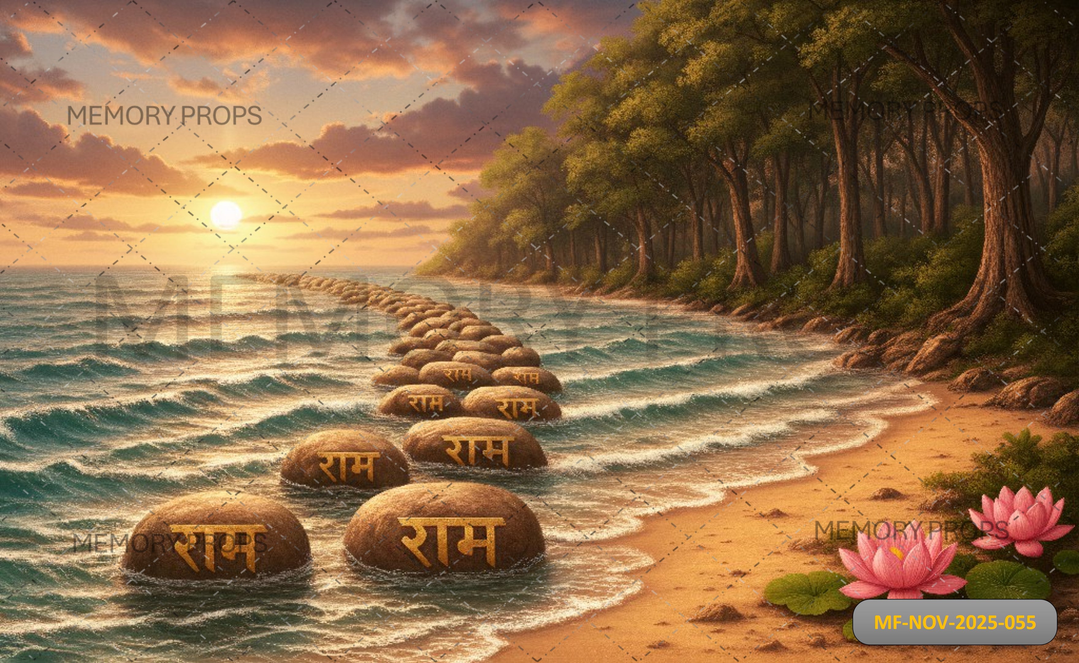 Ram Setu Floating Stone Bridge Printed Backdrop