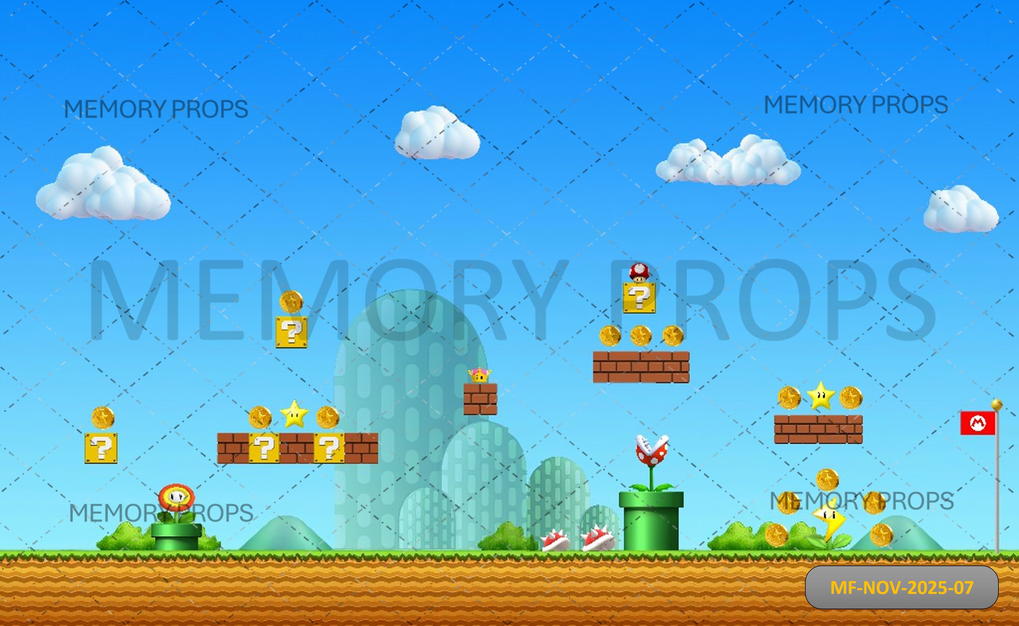 Super Mario Gaming Scene Printed Backdrop