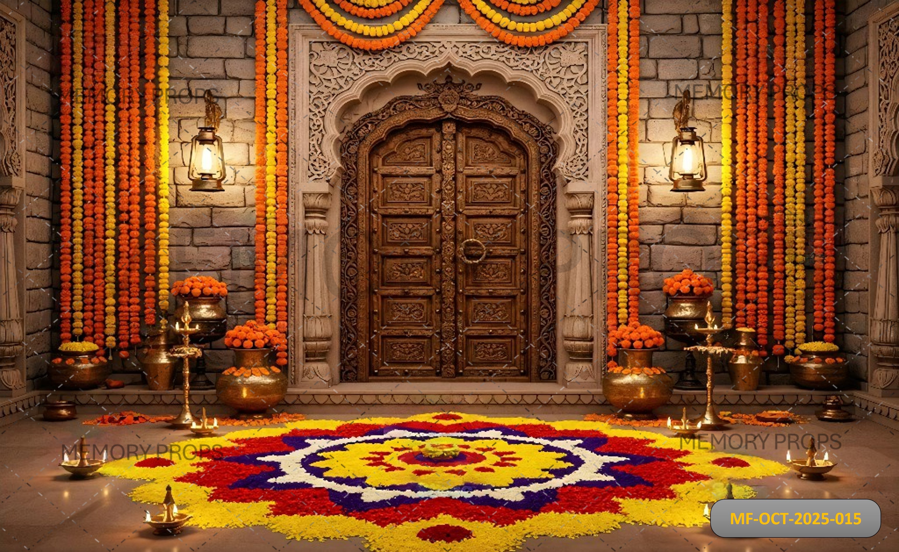 Traditional Indian Marigold Decor Printed Backdrop