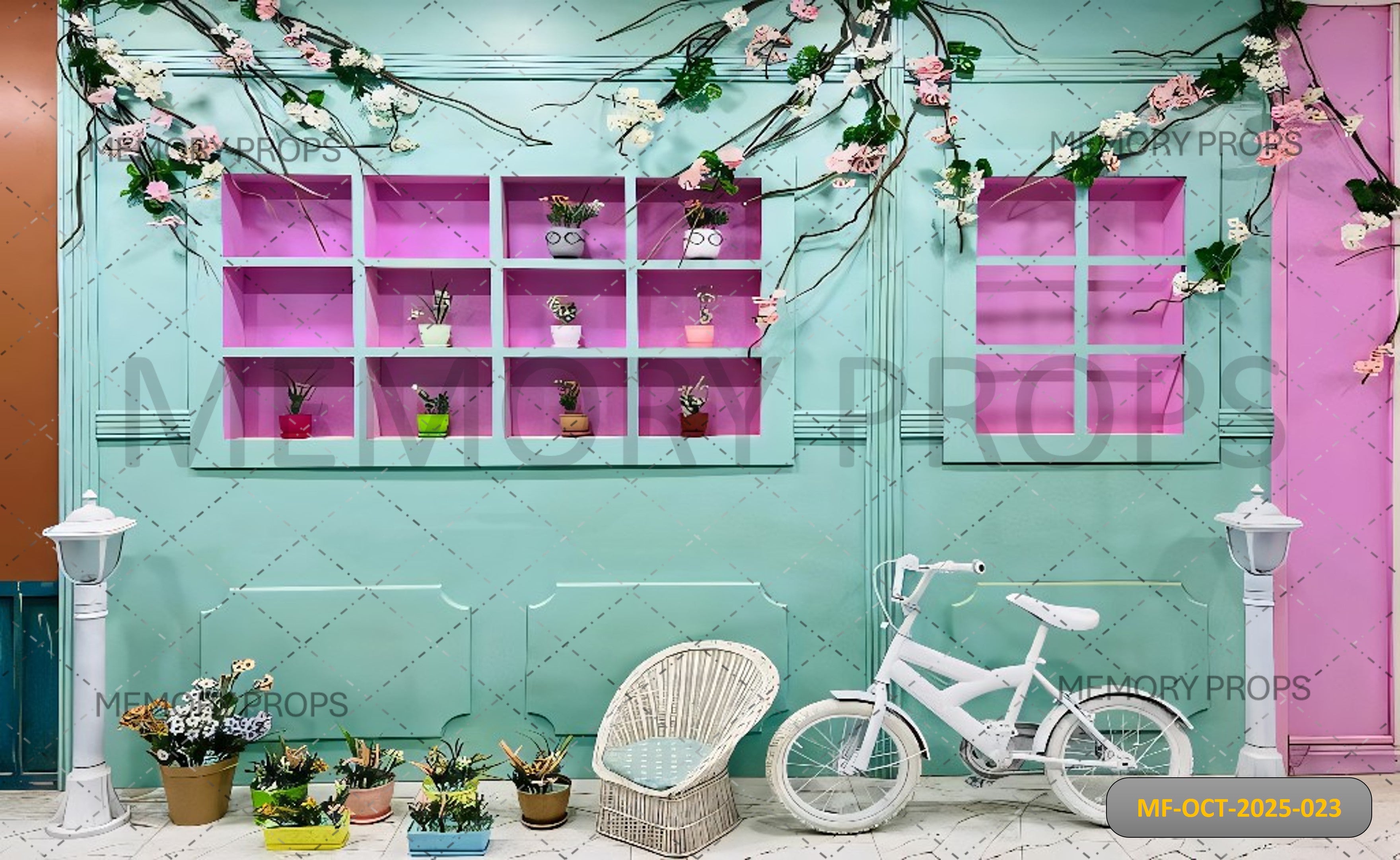 Mint And Pink Floral Bicycle Printed Backdrop