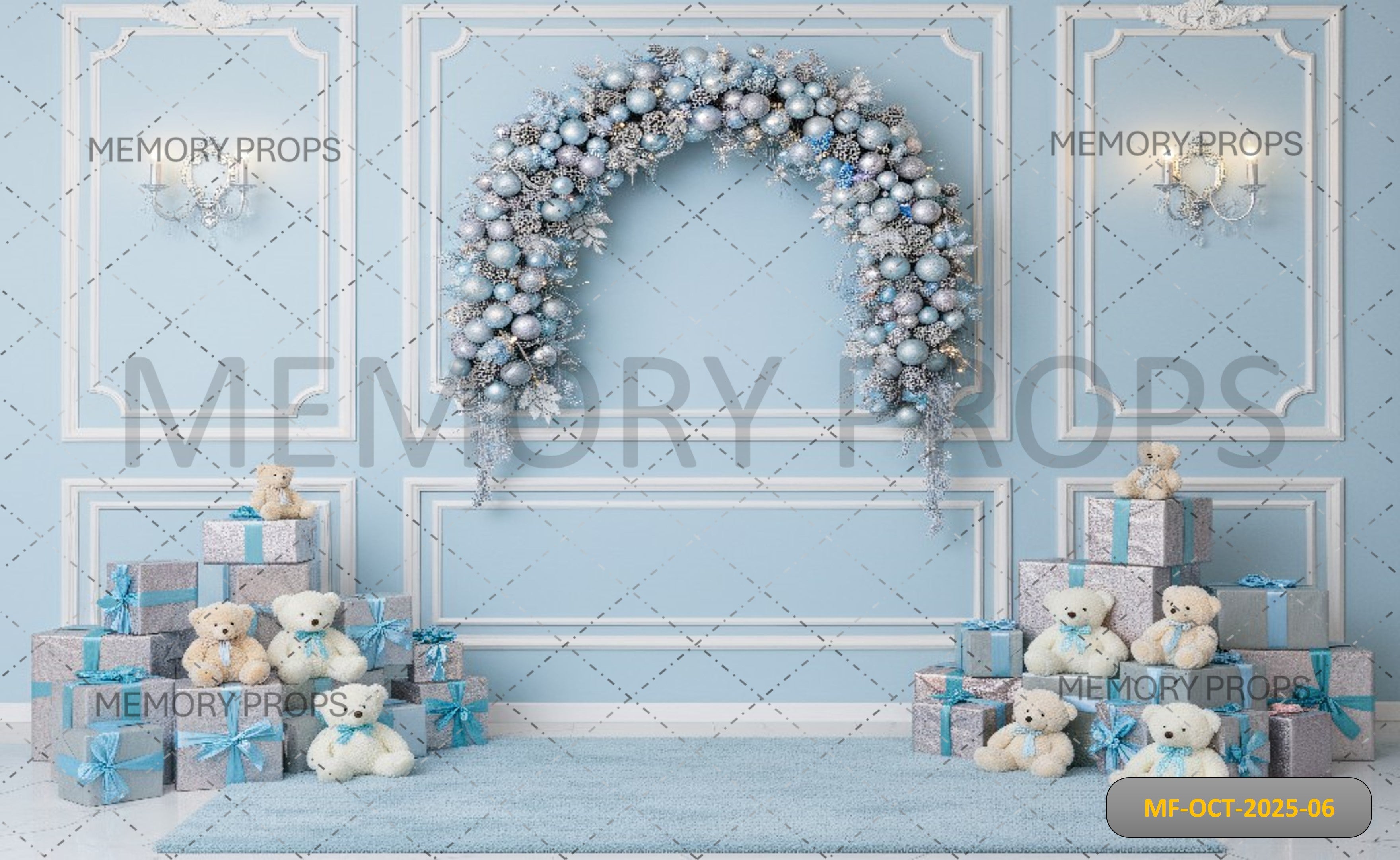 Baby Blue Christmas Arch Printed Backdrop