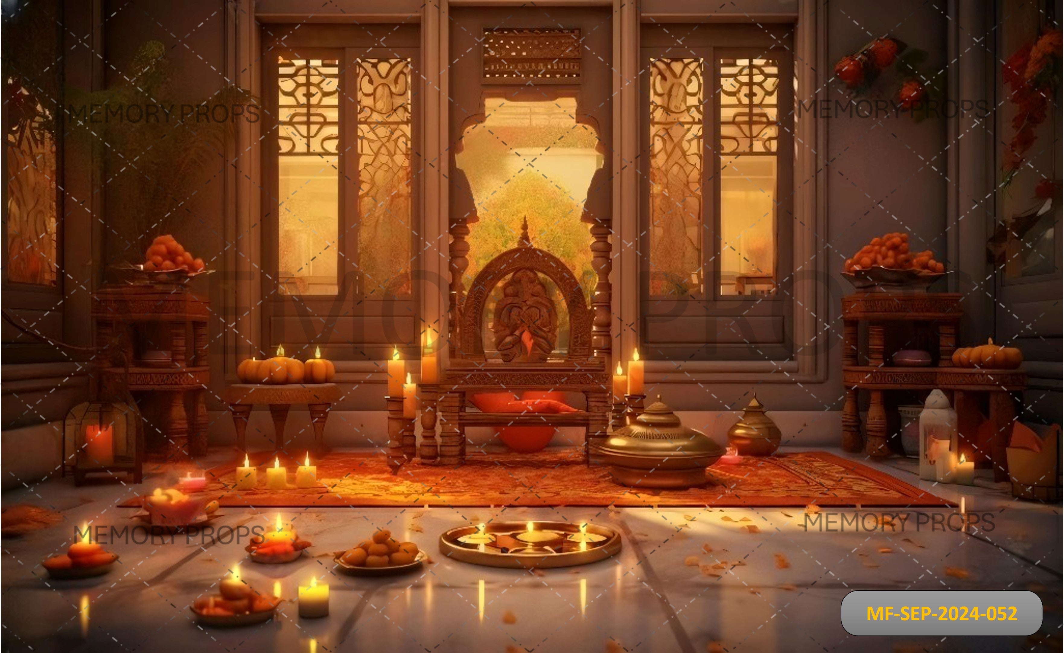 Diwali Castel Decoration Printed Backdrop