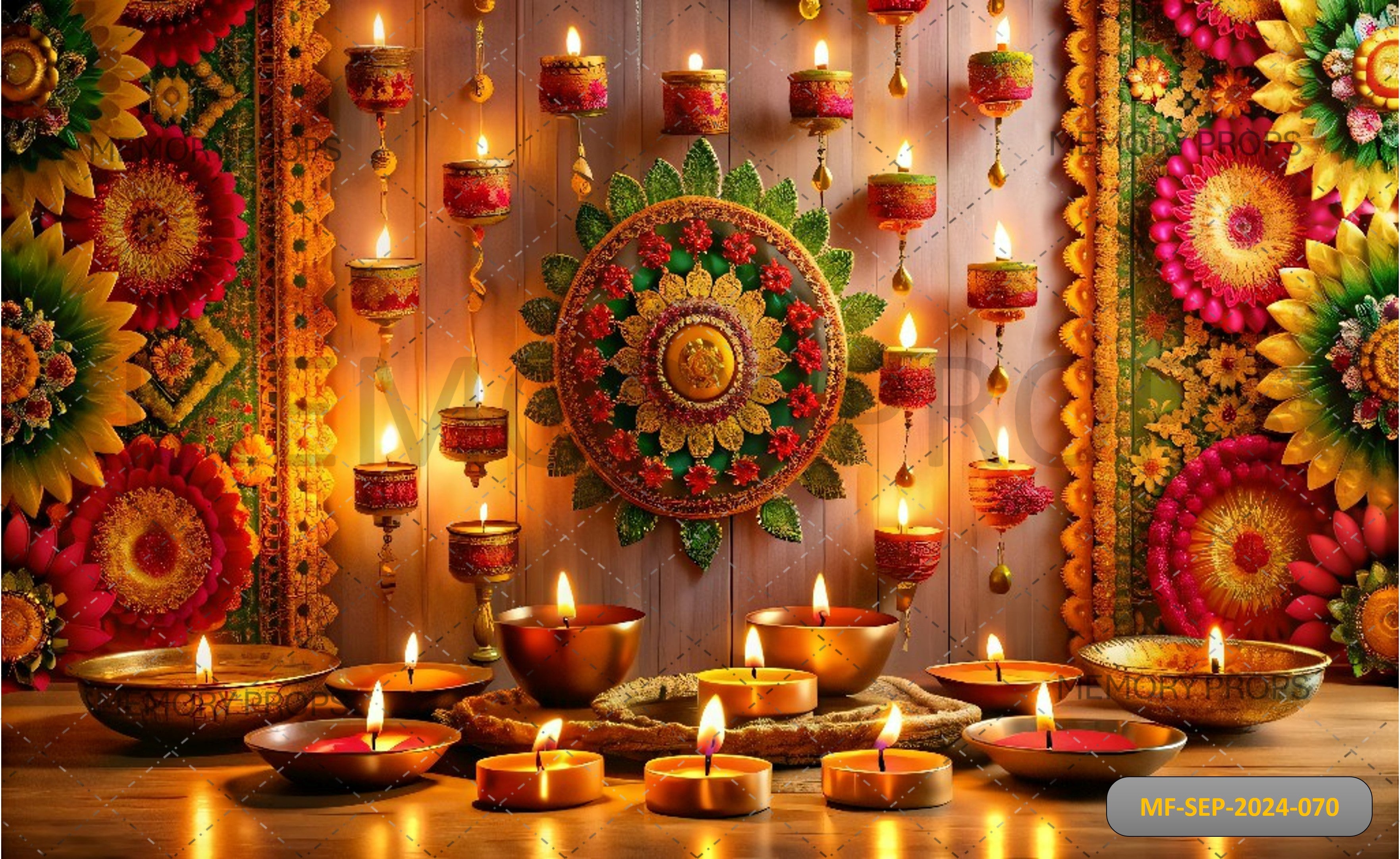 Diwali With Flower Decor Printed Backdrops