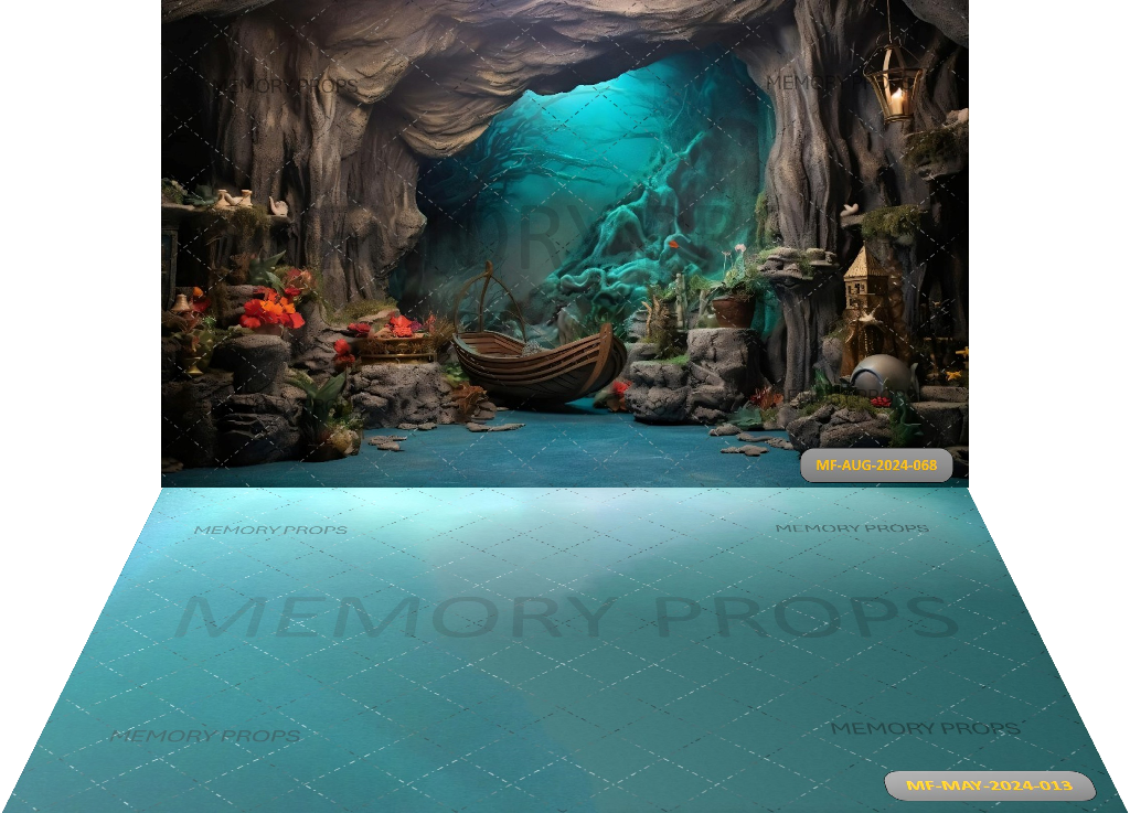 Mermaid Grotto Green Texture Backdrops