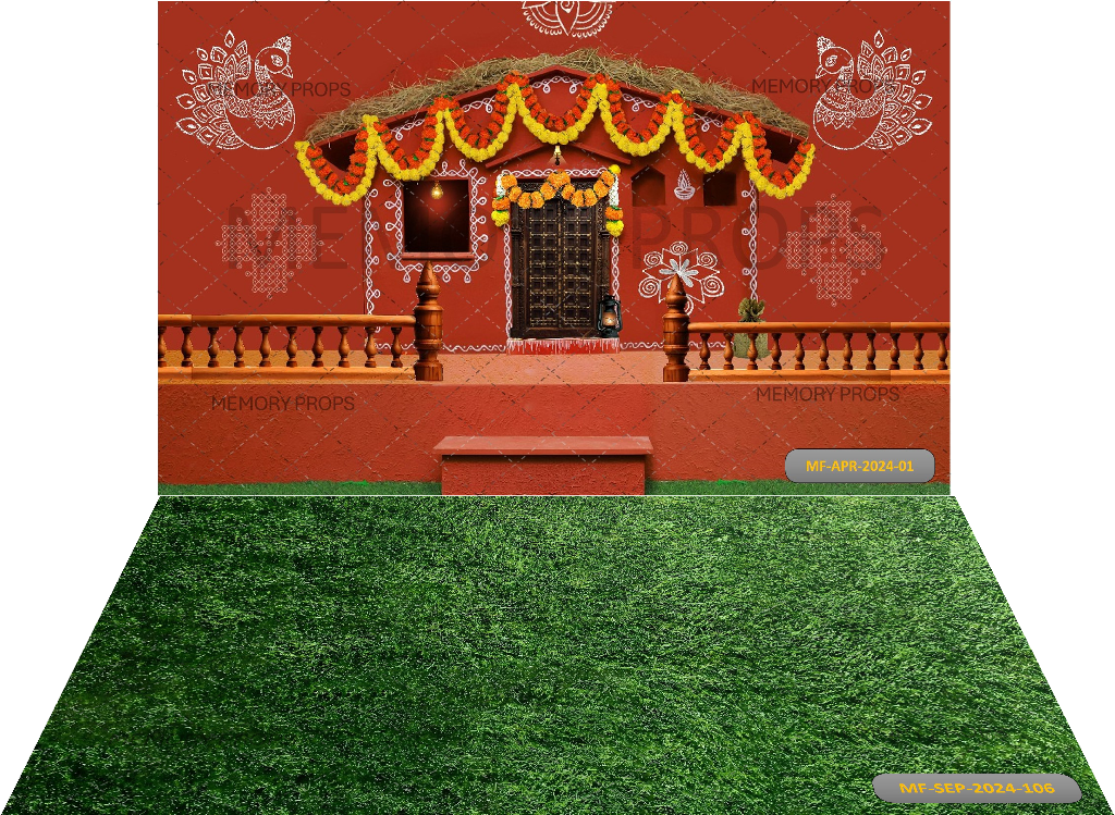 Red Colour Pongal + Green Grass Backdrops