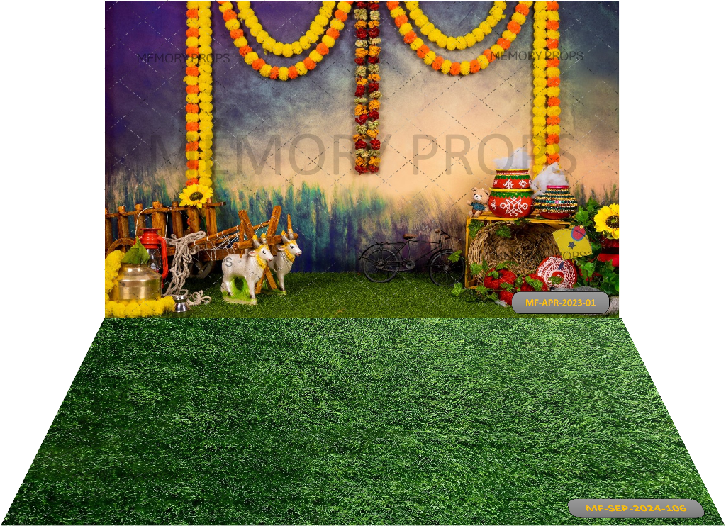Multi Colour Stage + Green Grass backdrops